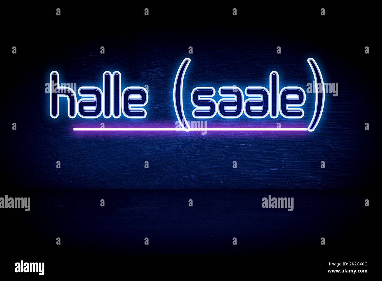 Halle (Saale) - blue neon announcement signboard Stock Photo - Alamy