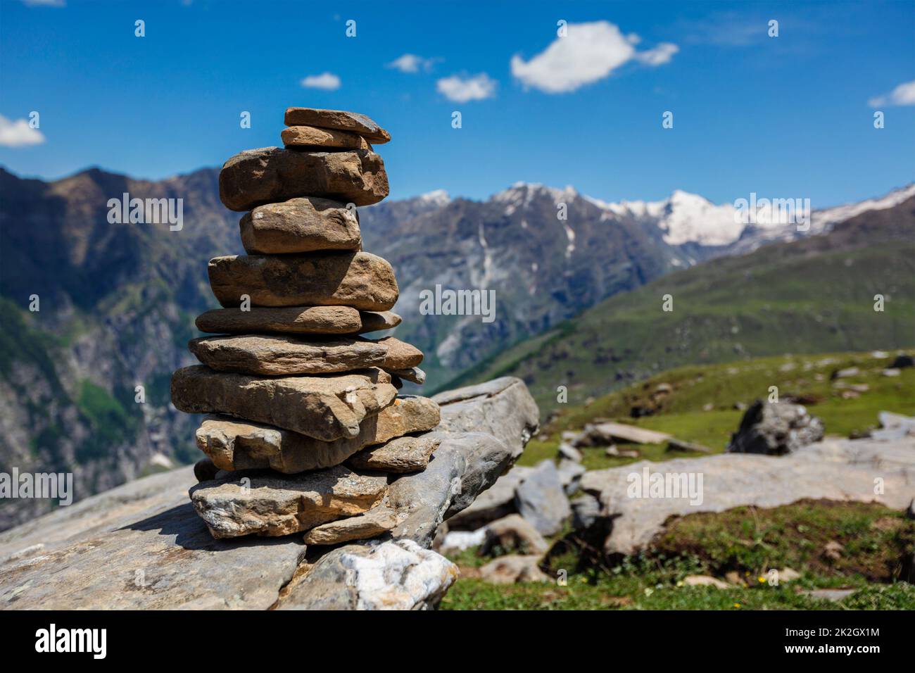 Stone cairn in Himalayas Stock Photo - Alamy