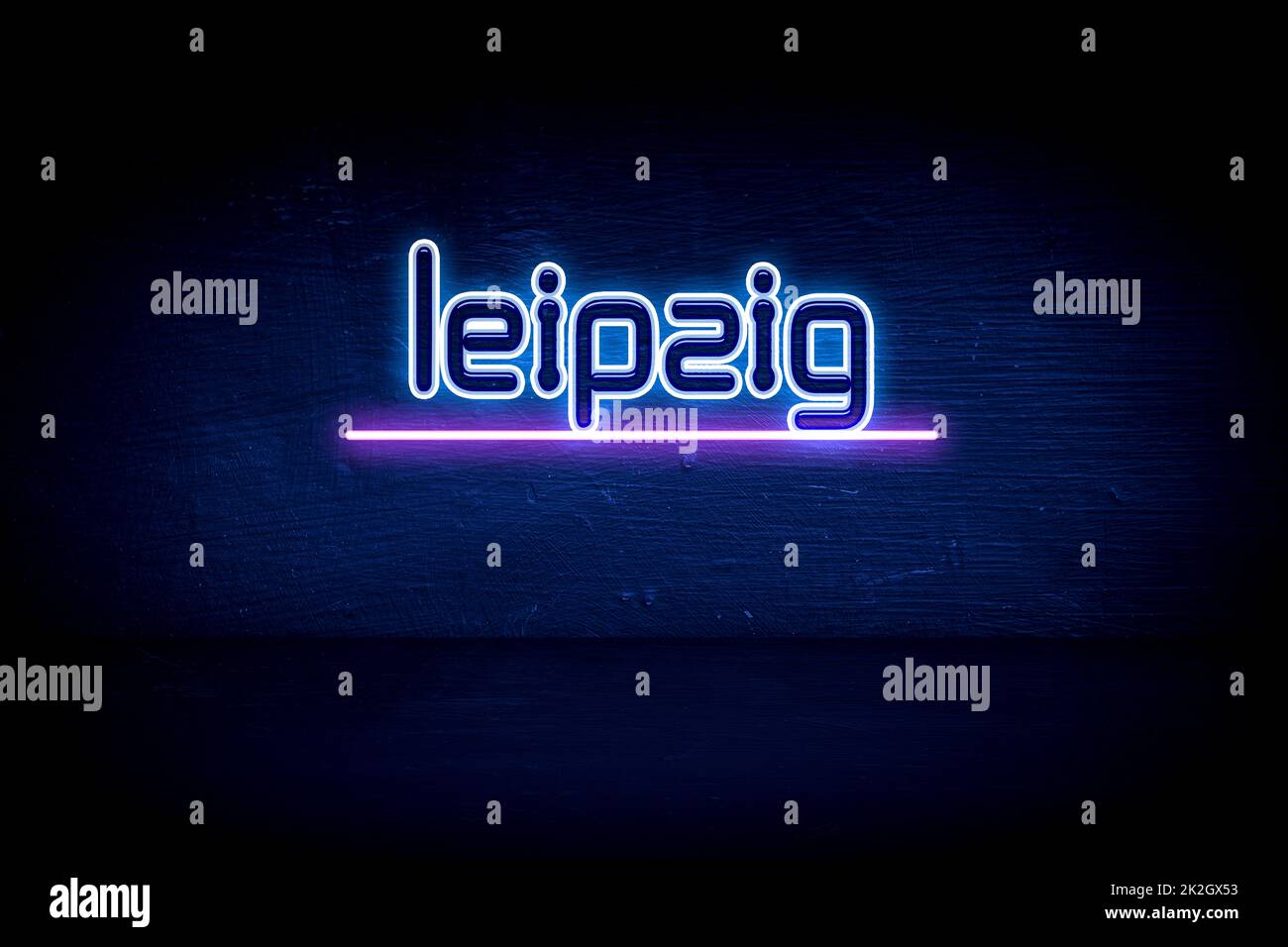 Leipzig - blue neon announcement signboard Stock Photo - Alamy