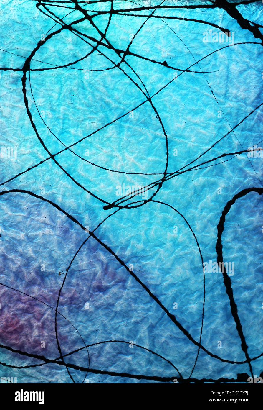 Antique Blue Glass With Black Paint Splashed on surface and Light ...