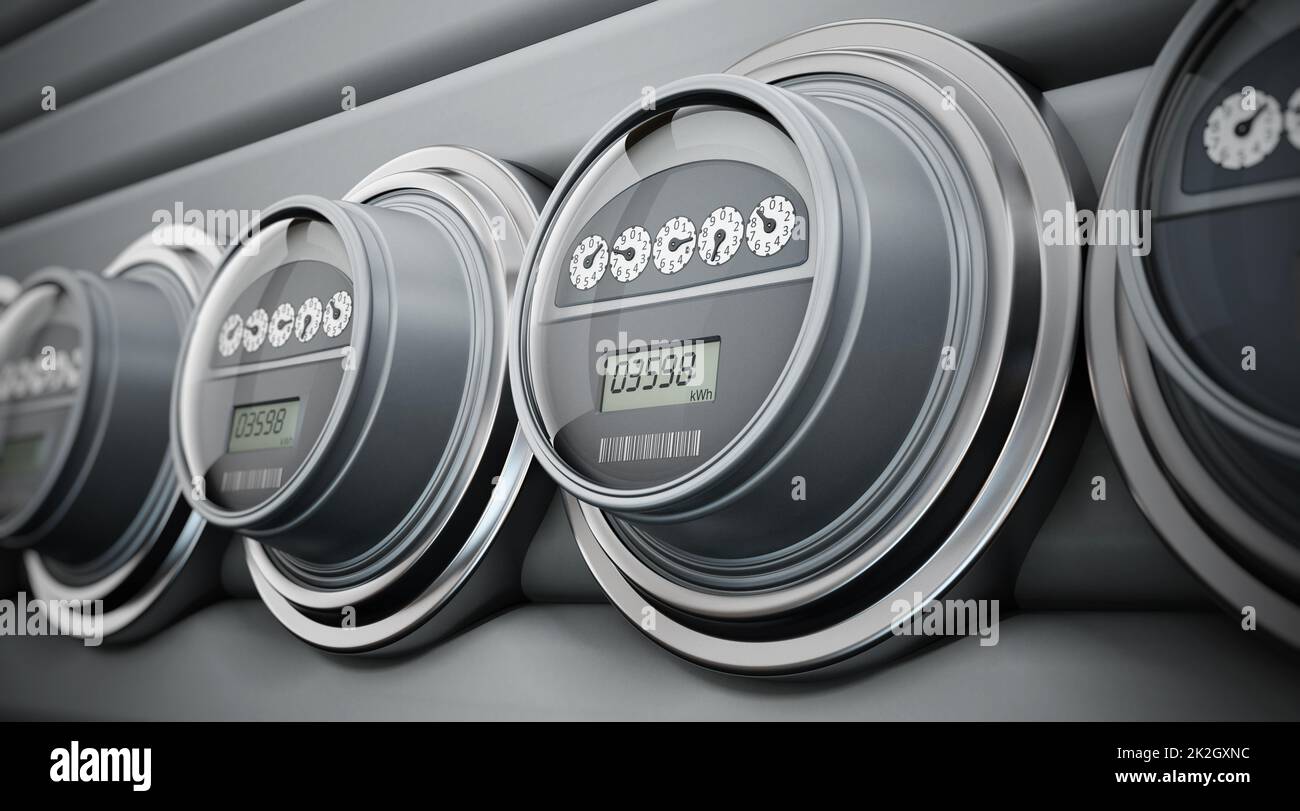 Electric meters in a row Stock Photo - Alamy