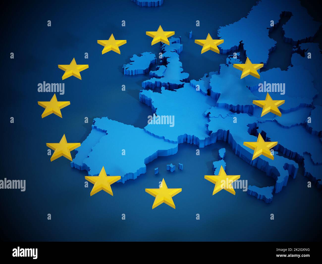 European Union map and aligned stars in circle shape forming a flag ...