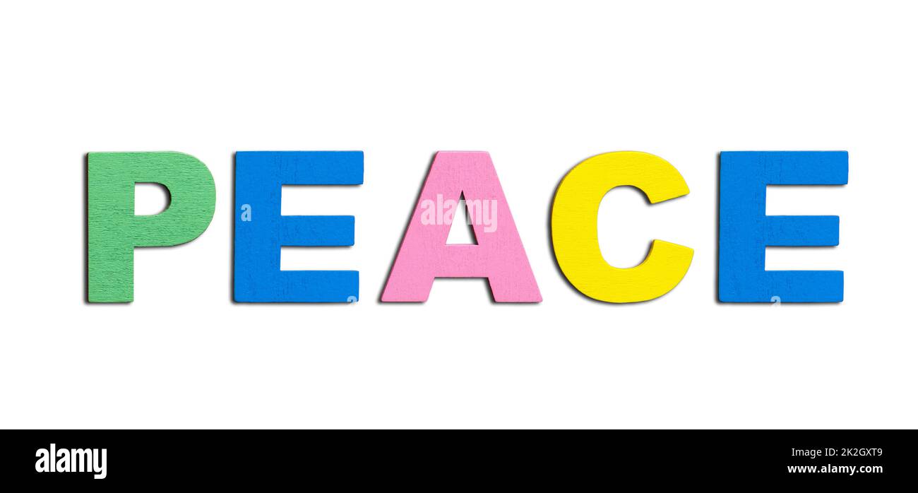 Peace, word written in colorful wooden alphabet letters Peace, word ...