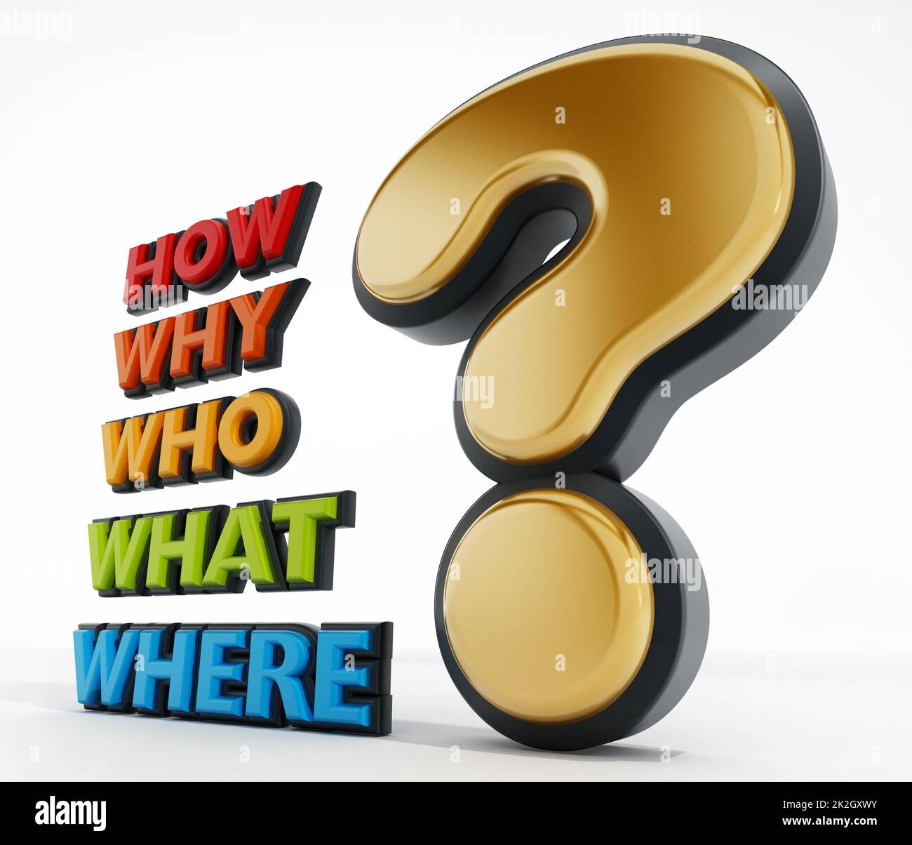 Question mark and words isolated on white background Stock Photo - Alamy