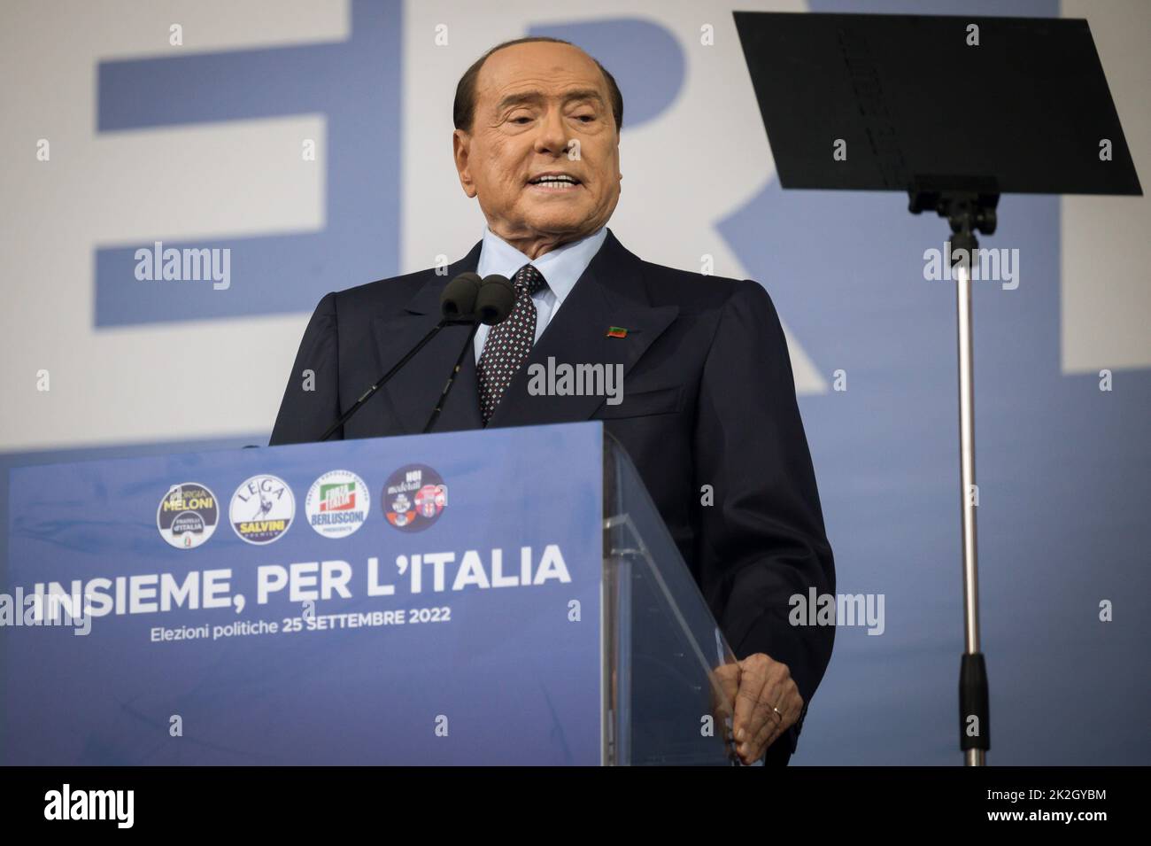Silvio Berlusconi, leader of Forza Italia (FI) Party, speaks during the ...