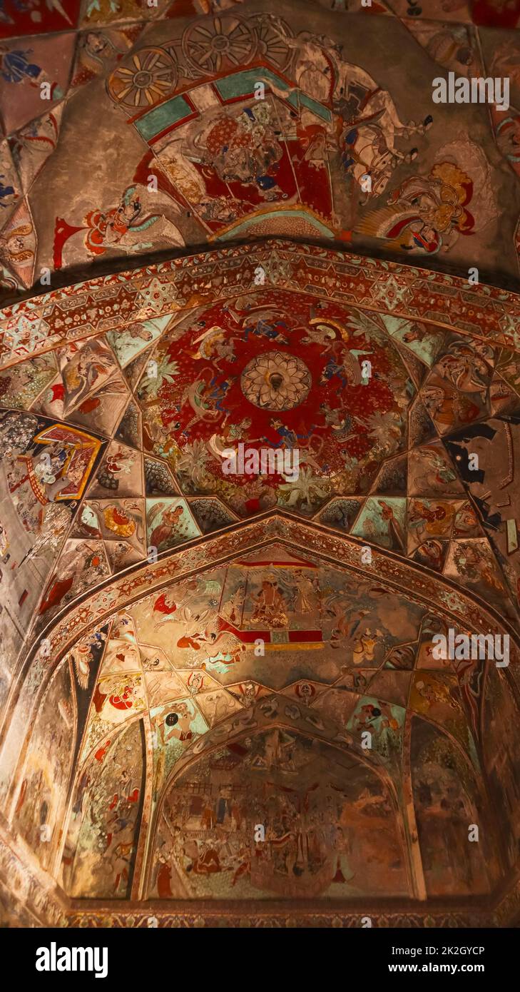Krishna Rasa Lila on the ceiling at Badal Mahal, Bundi, Rajasthan ...
