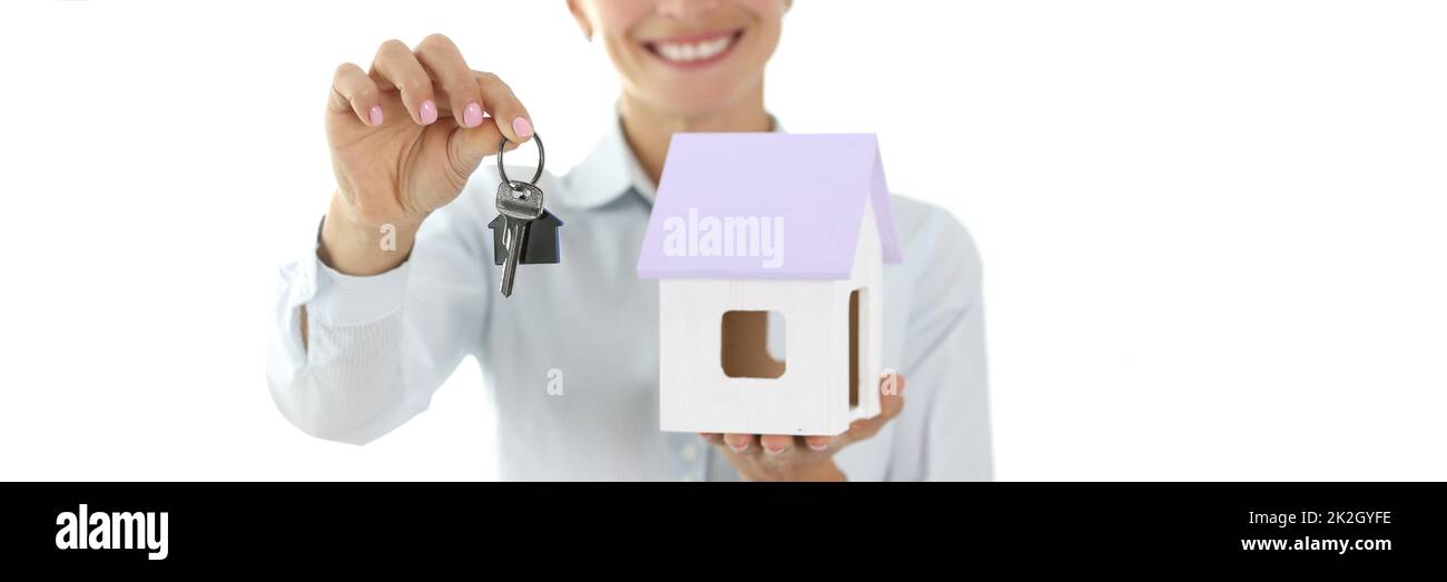 Female buyer giving realtor agent hi-res stock photography and images ...