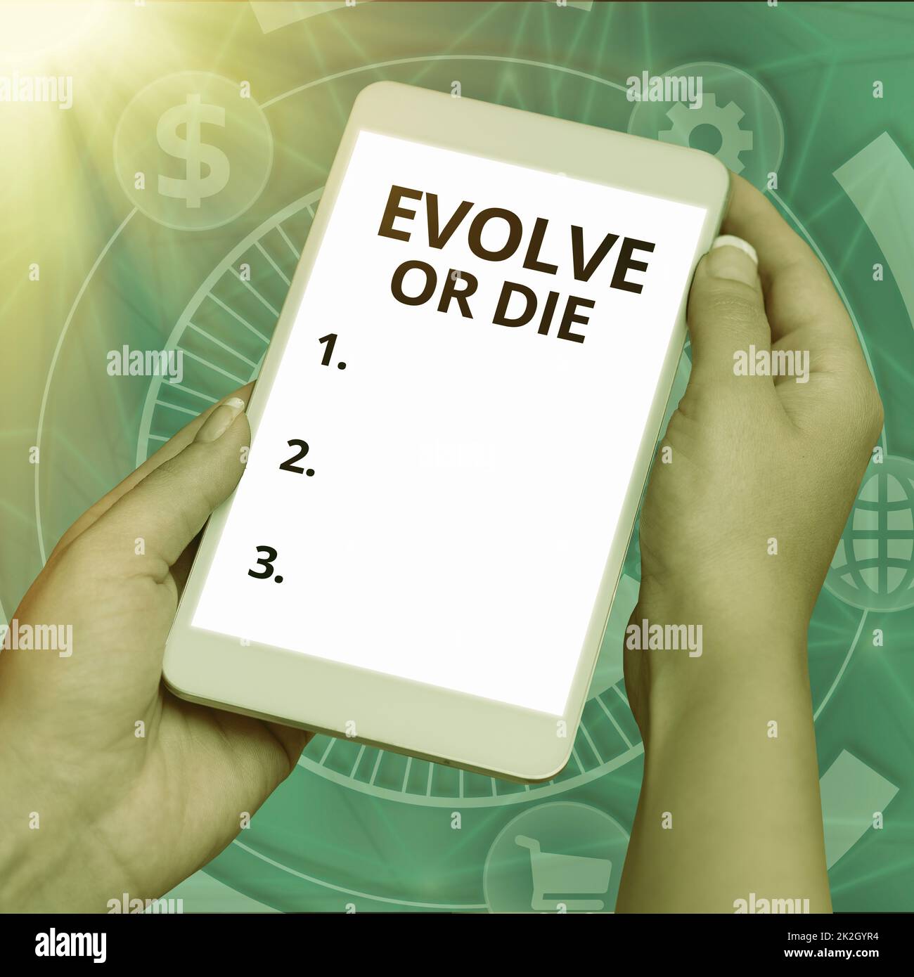 Text caption presenting Evolve Or Die. Business concept Necessity of ...