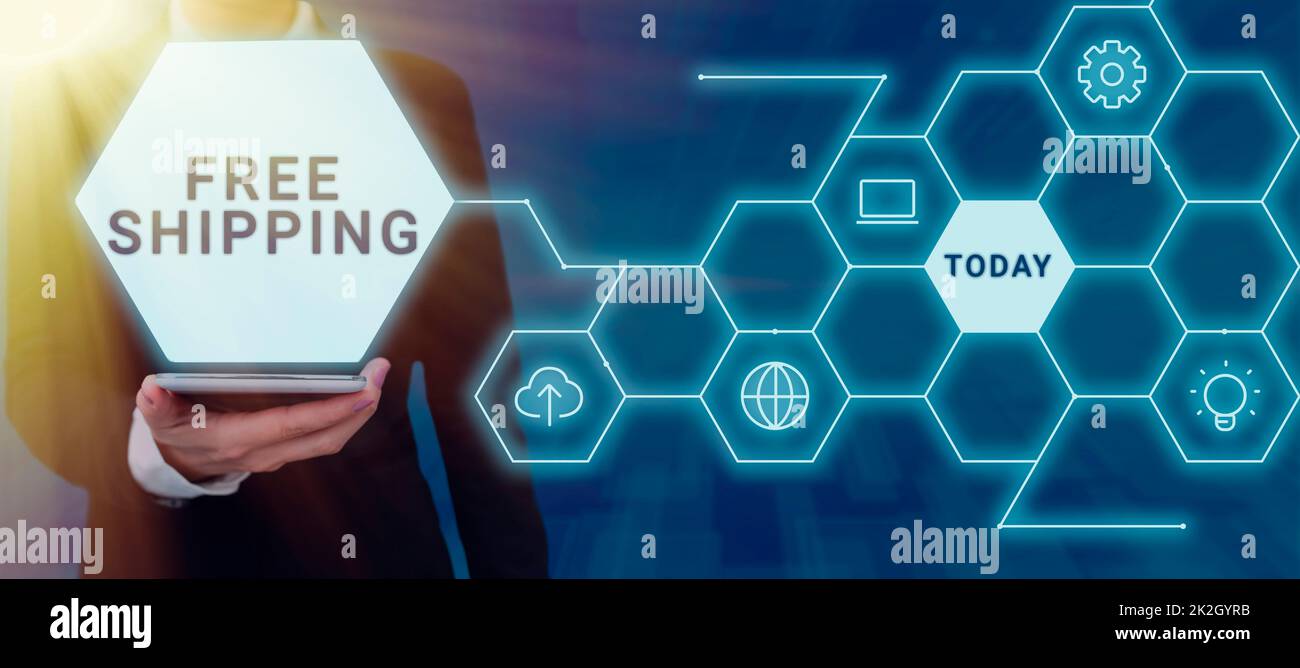 Writing displaying text Free Shipping. Business concept Freight Cargo Consignment Lading Payload ...