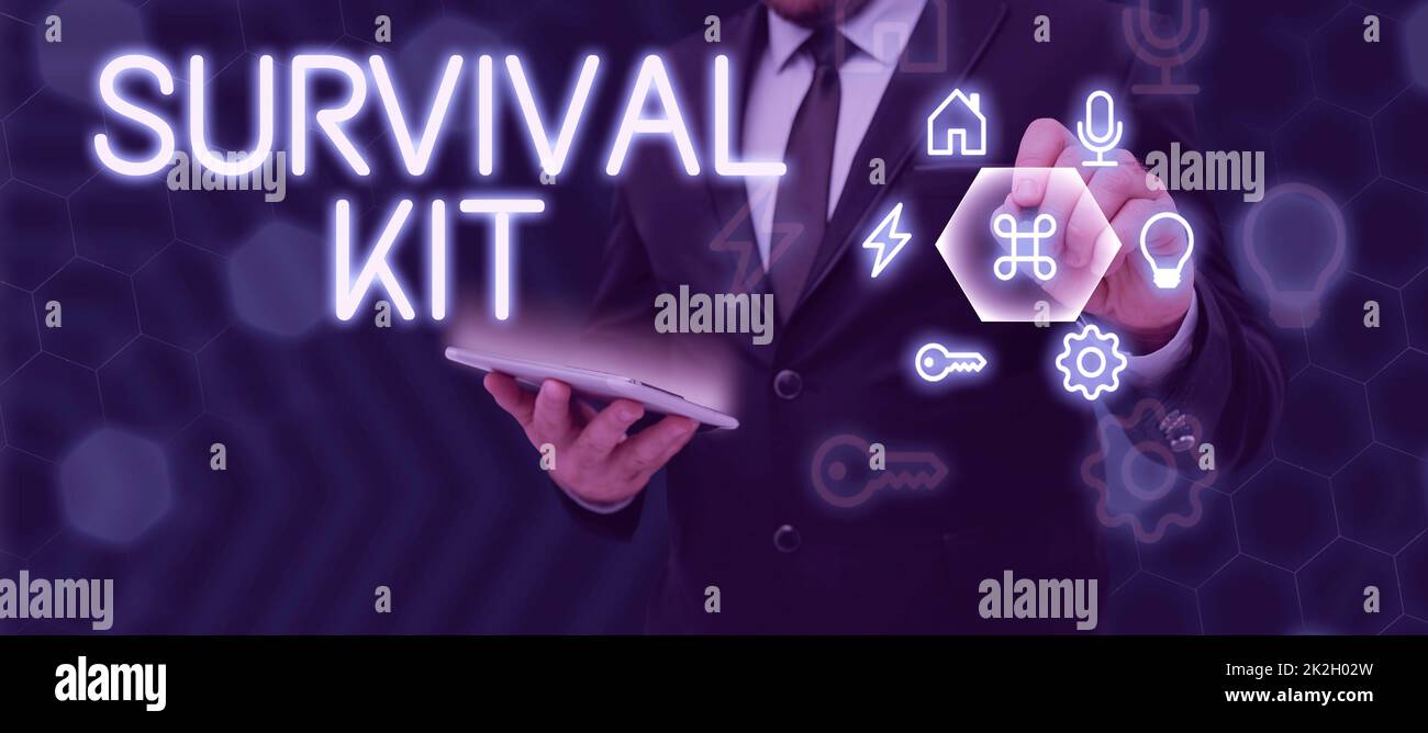 Text caption presenting Survival Kit. Conceptual photo Emergency ...