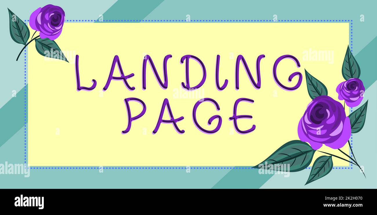 Text caption presenting Landing Page. Word Written on Website accessed by clicking a link on ...