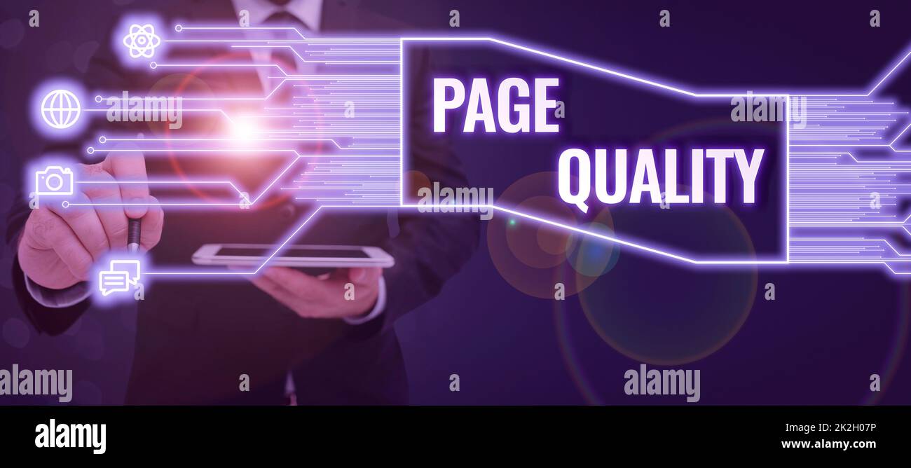 Writing displaying text Page Quality. Business showcase Effectiveness ...