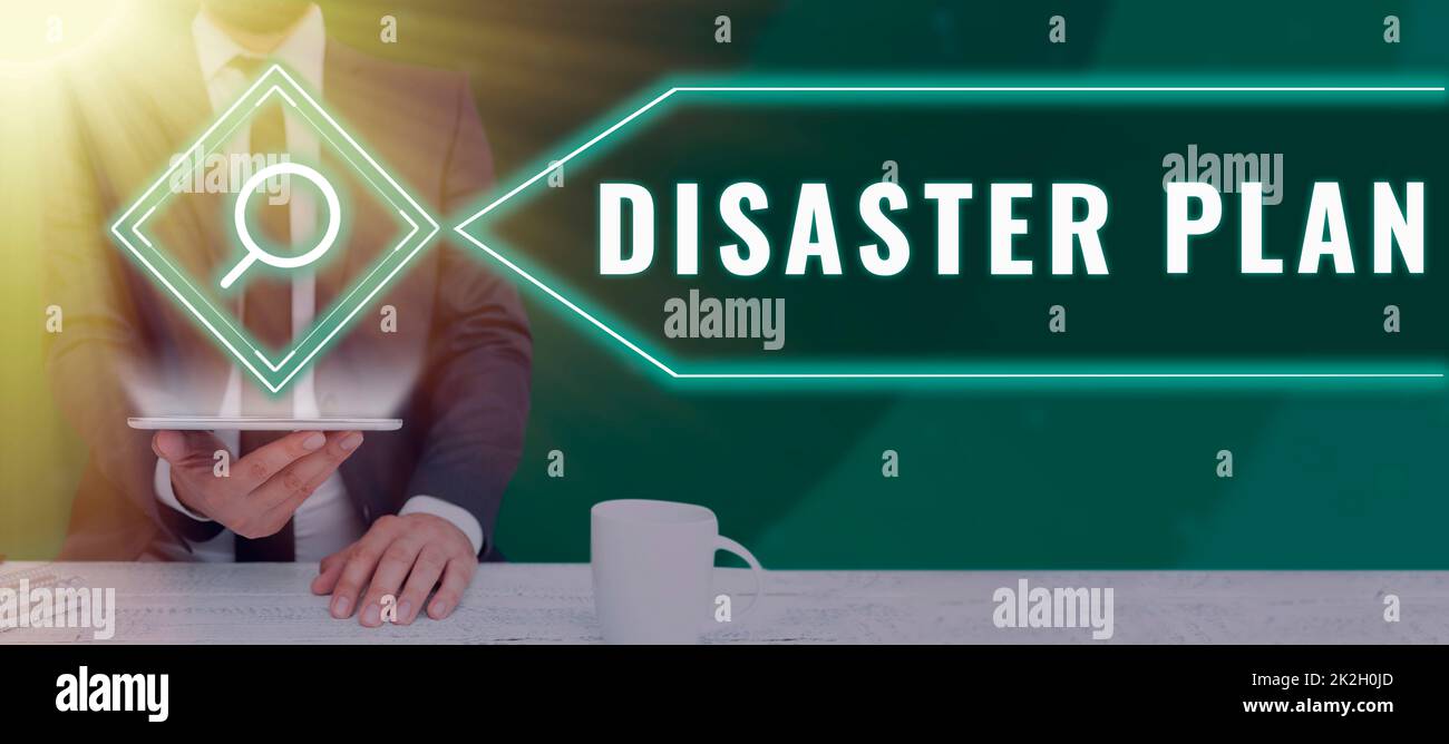 Text caption presenting Disaster Plan. Internet Concept Respond to ...
