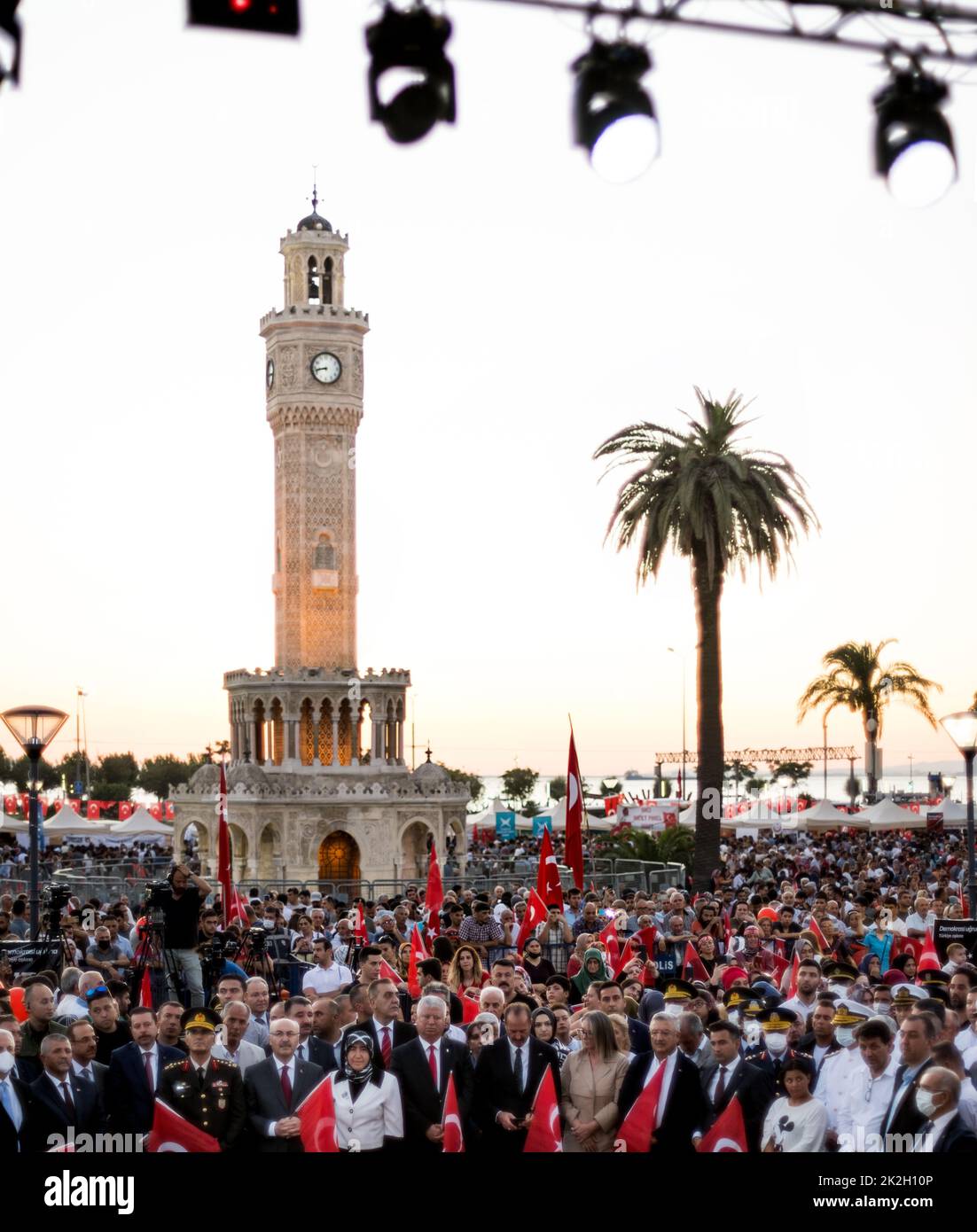 July 15 Day of Democracy in Turkey Izmir. Poeple holding Turkish flags ...