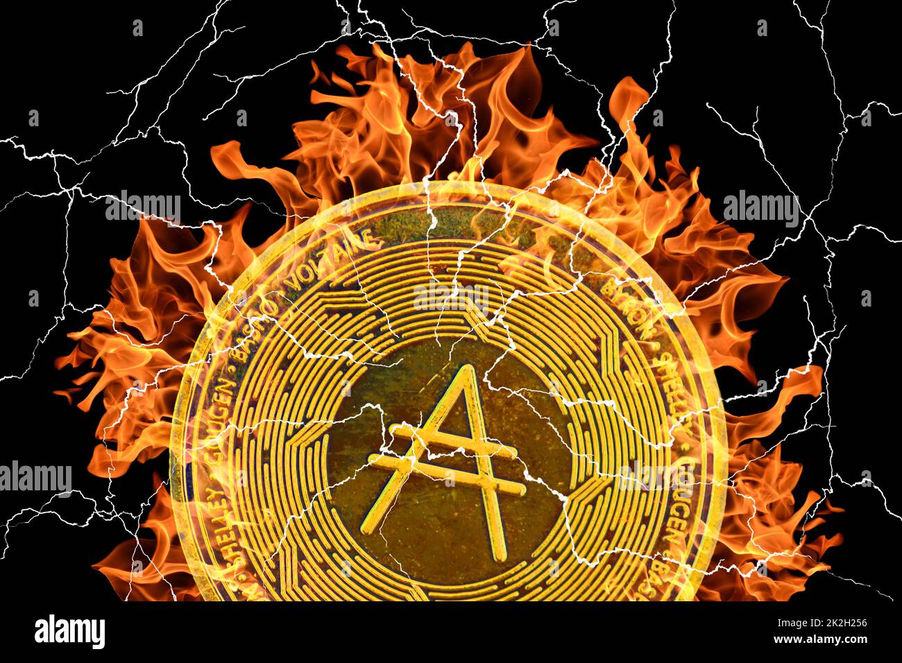 golden burning single ada from cardano crypto currency with many ...