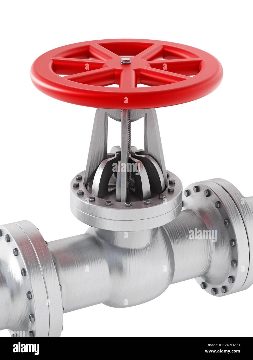 Red valve on metal pipe Stock Photo - Alamy