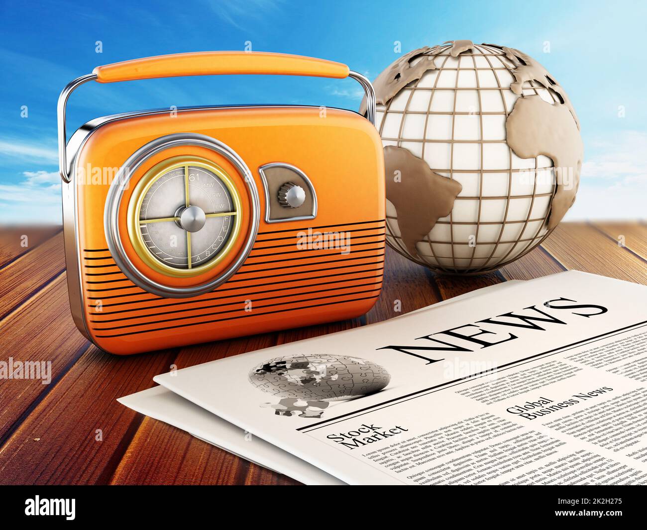 Vintage radio, newspaper and globe Stock Photo - Alamy
