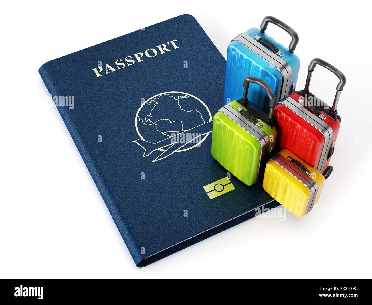 Travel suitcases on passport Stock Photo - Alamy
