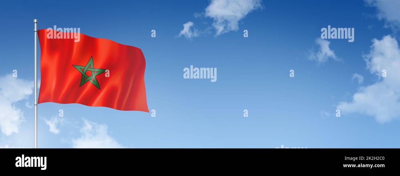 Moroccan flag isolated on a blue sky. Horizontal banner Stock Photo - Alamy