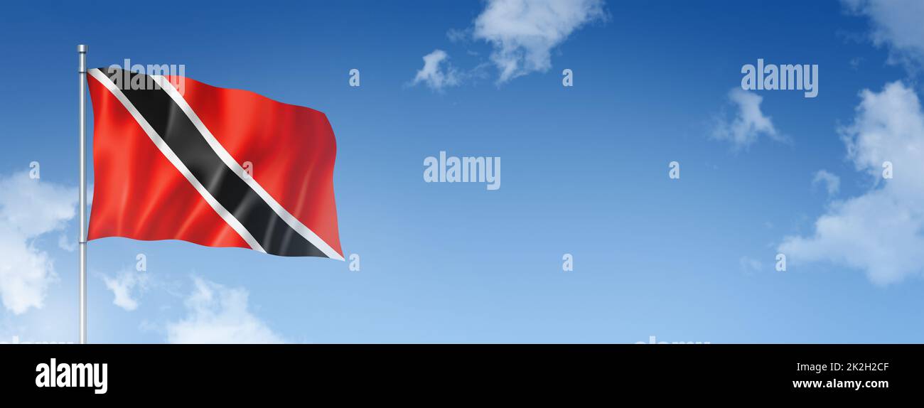 Trinidad And Tobago flag isolated on a blue sky. Horizontal banner ...
