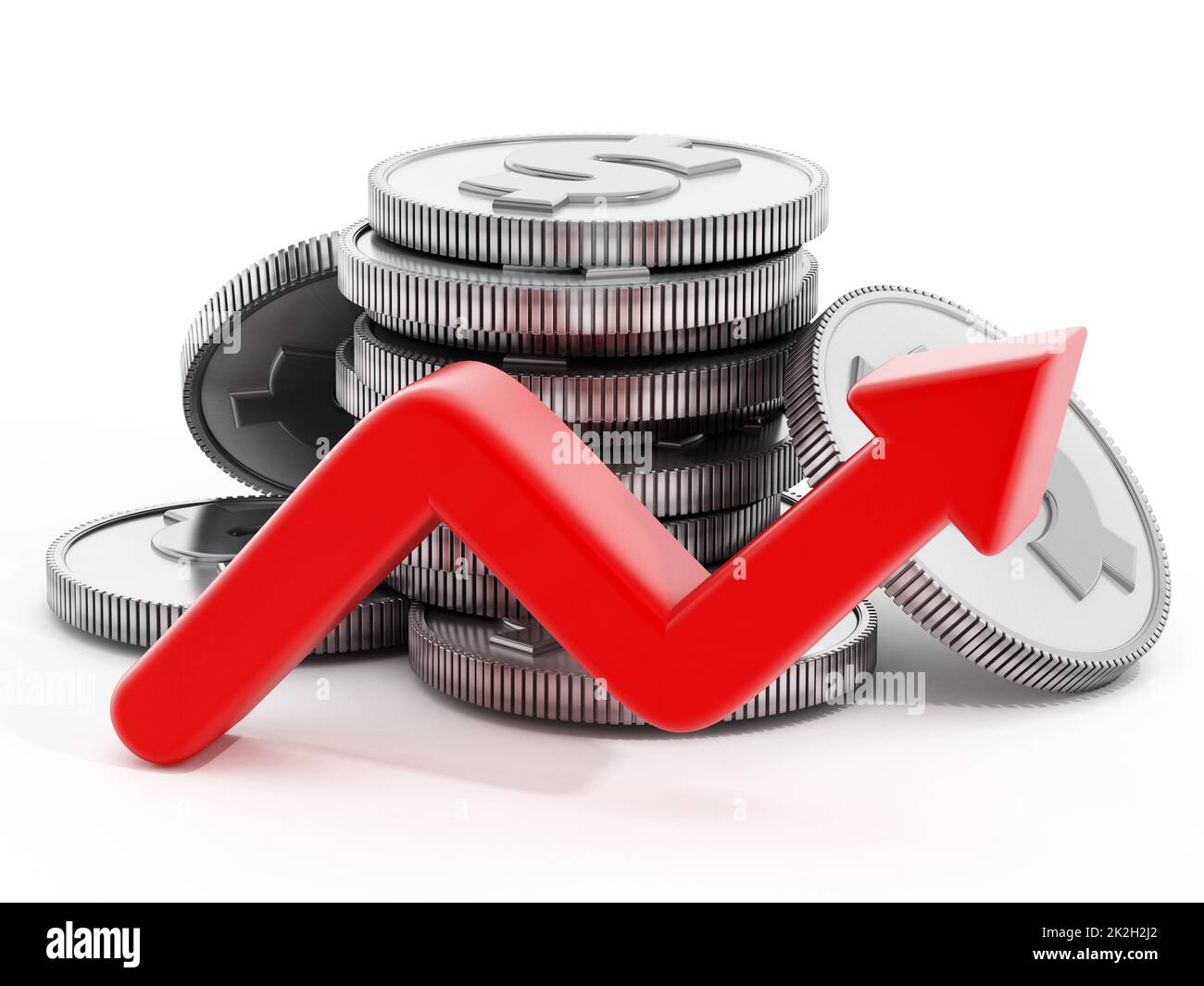 Coin stack with rising arrow Stock Photo - Alamy