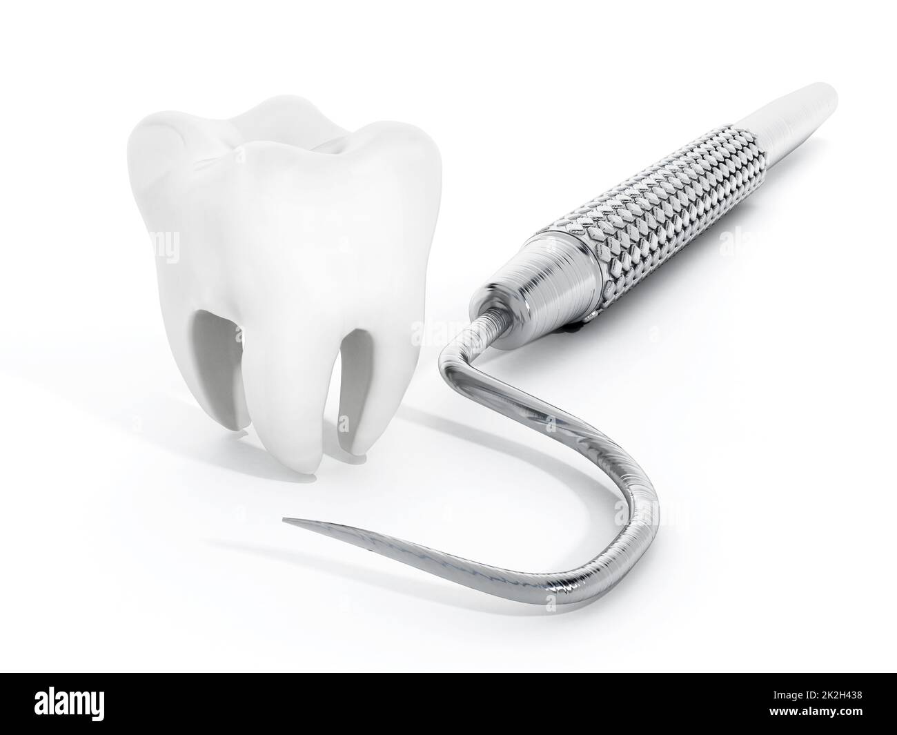Dentist tool and tooth isolated on white background Stock Photo - Alamy