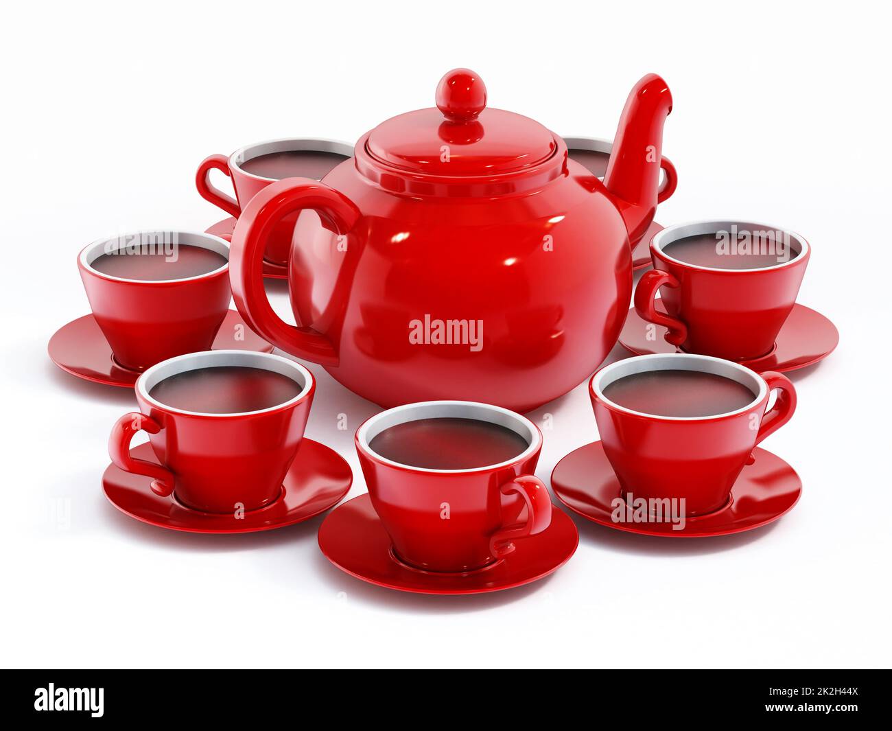 Red porcelain teapot and tea cups Stock Photo - Alamy