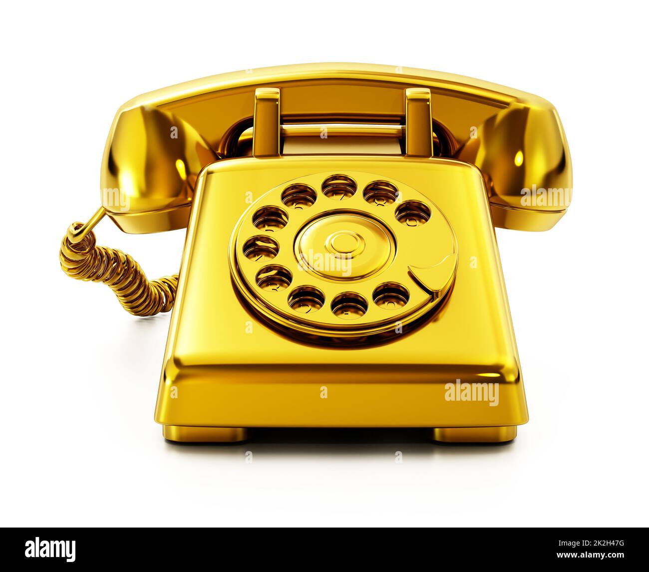 Golden retro rotary phone isolated on white background. 3D illustration ...