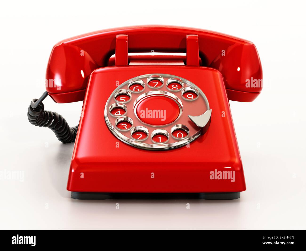 Red retro rotary phone isolated on white background. 3D illustration ...