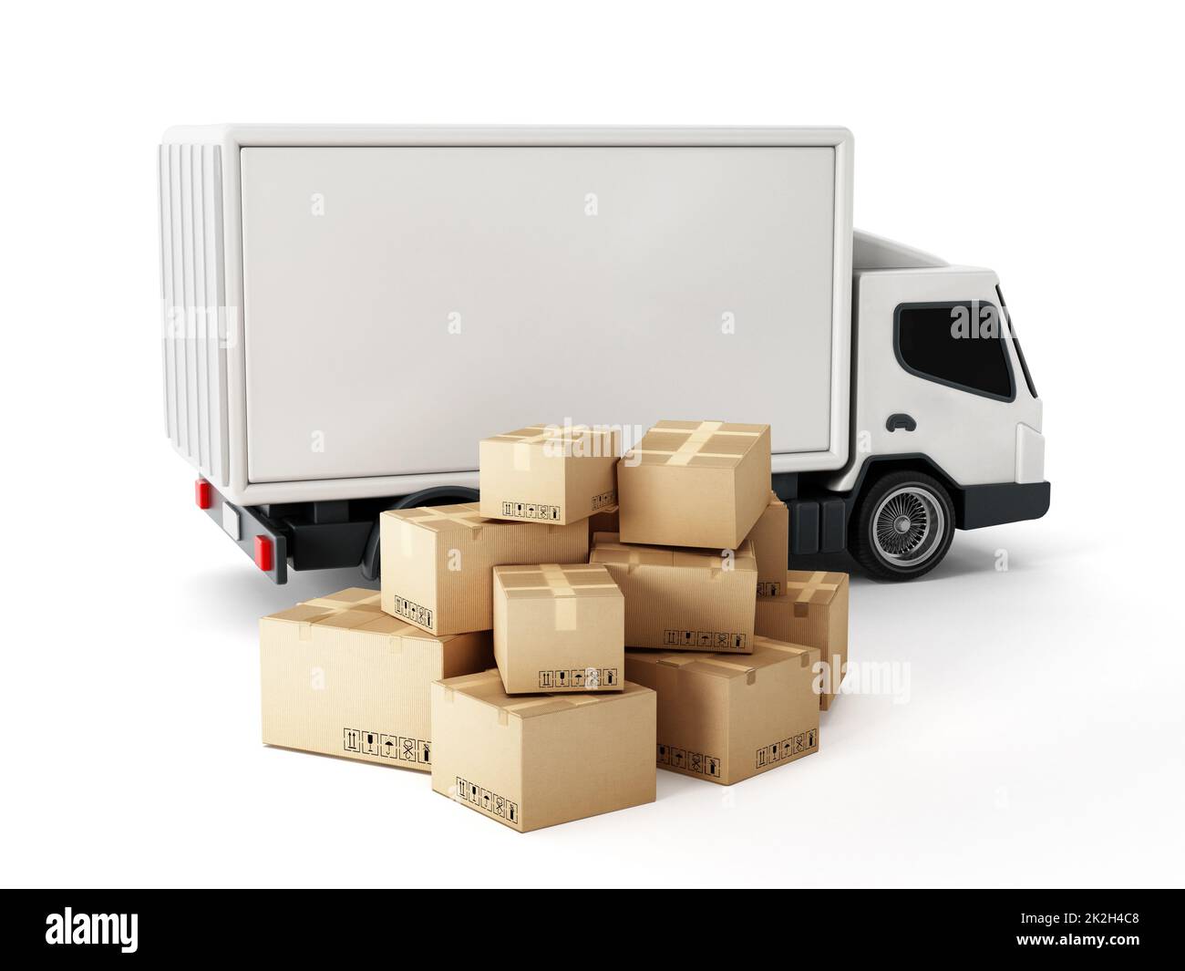 Transport truck with cardboard boxes Stock Photo - Alamy