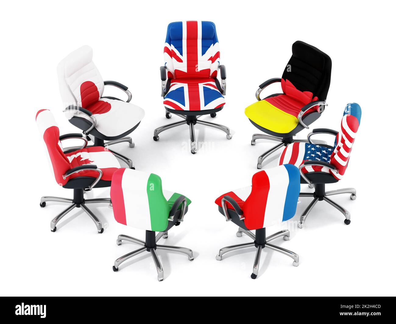 G7 country flags on office chairs Stock Photo - Alamy