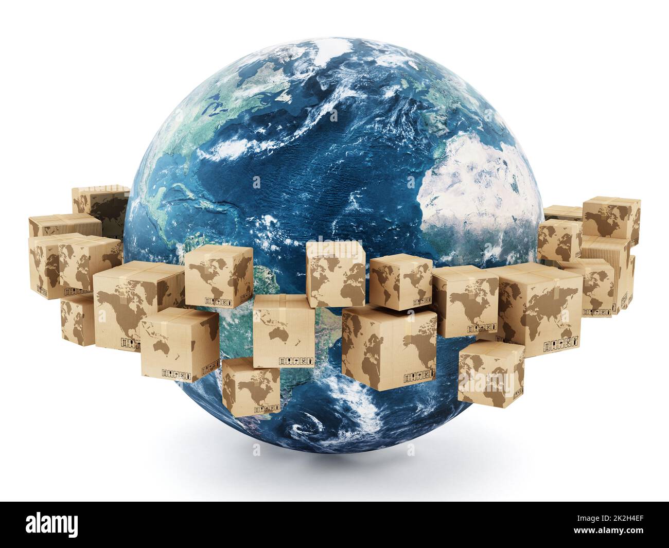 Cardboard boxes turning around the earth Stock Photo - Alamy