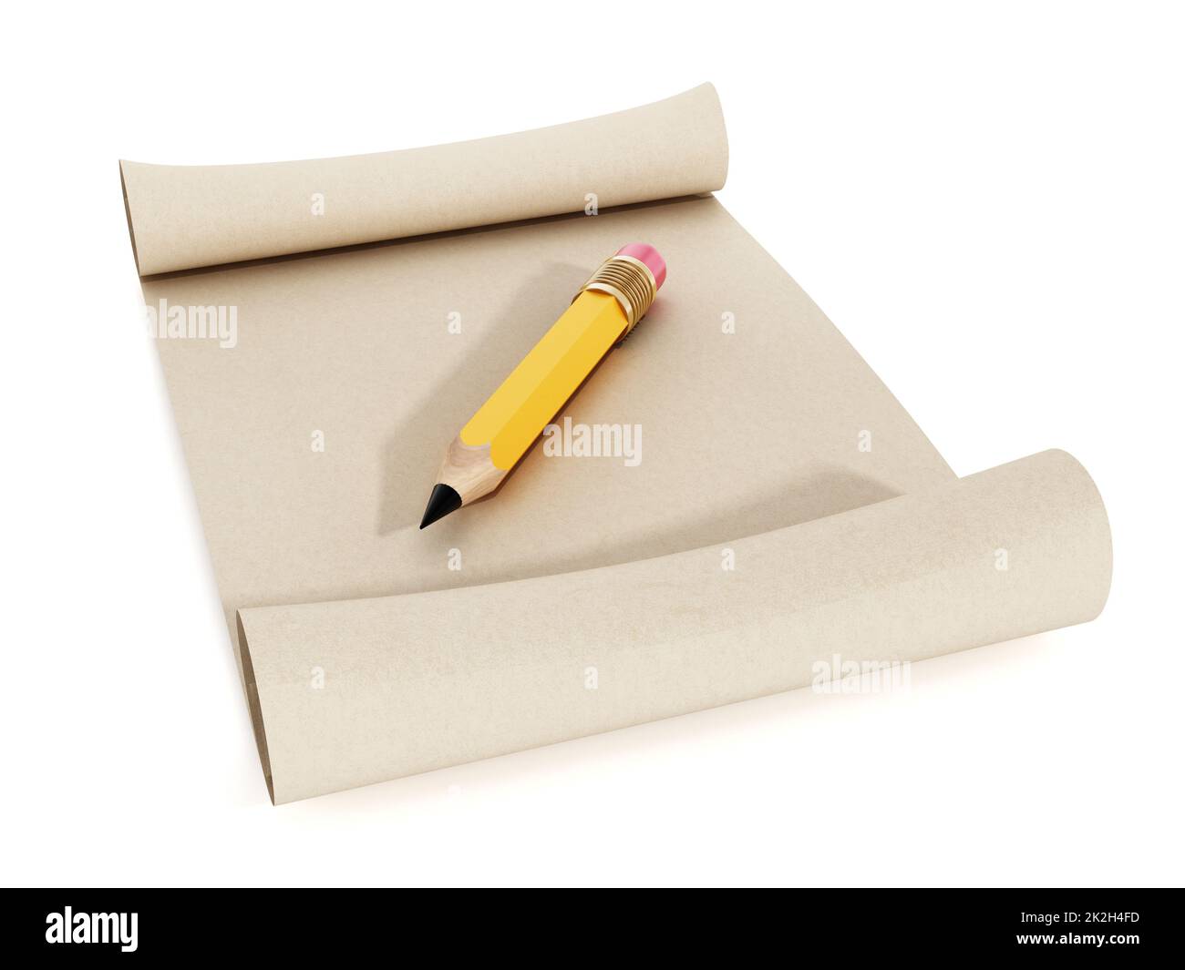 Multi colored pencils standing on rolled paper Stock Photo - Alamy