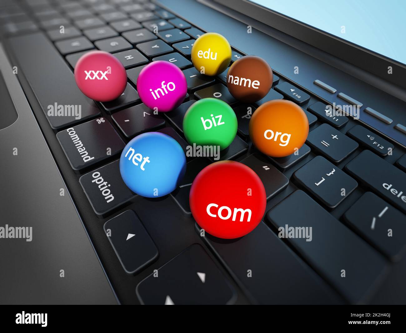 Domain name spheres standing on laptop computer keyboard Stock Photo ...