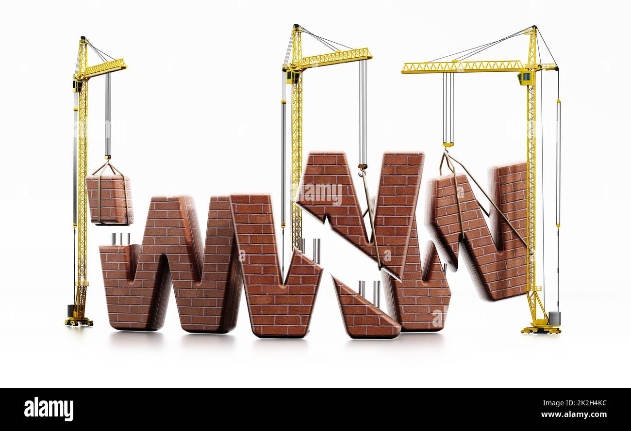 Brick www letters carried by construction cranes forming www word Stock ...