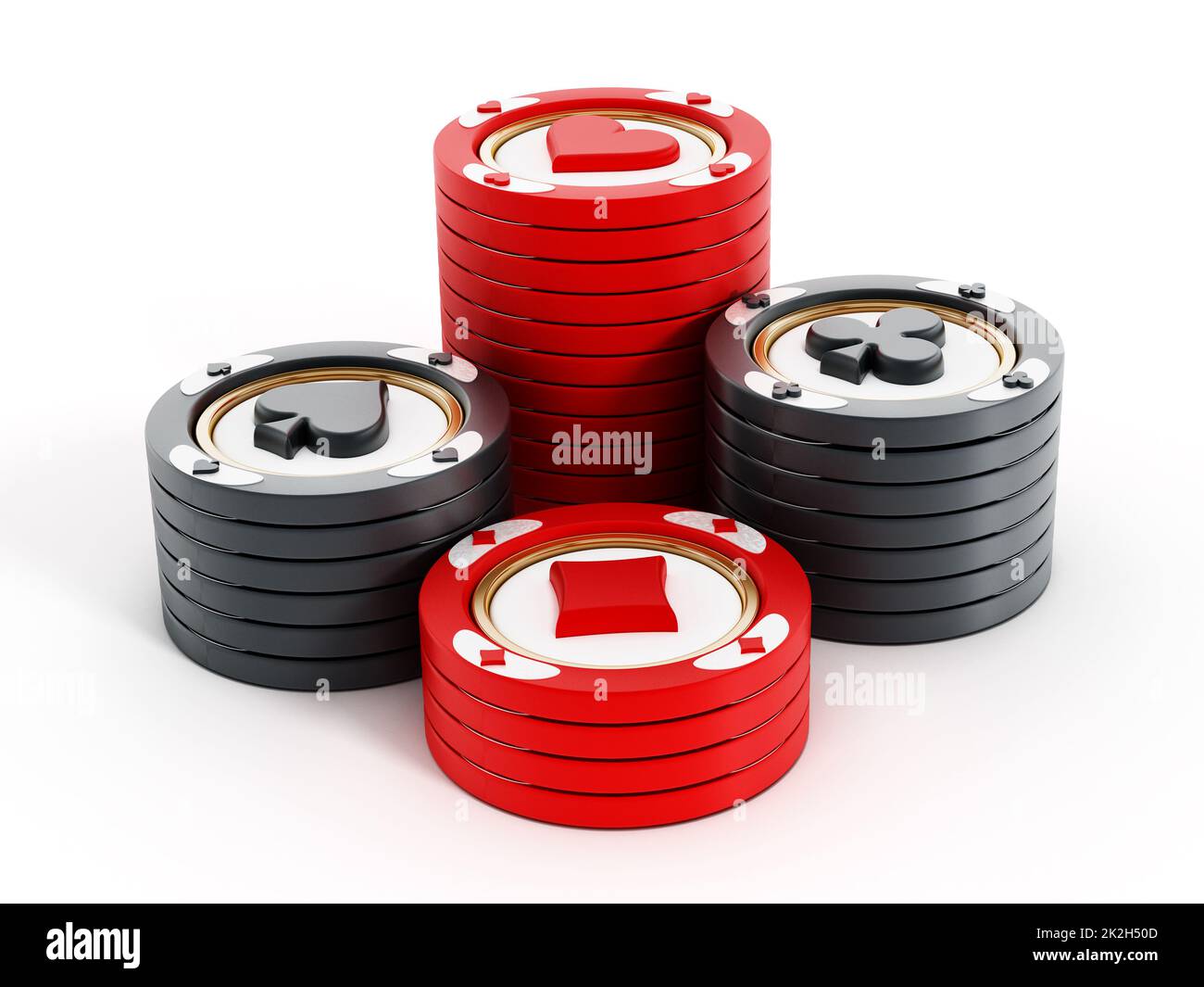 Casino chips with hearts, spades, diamonds and clubs shapes. 3D ...