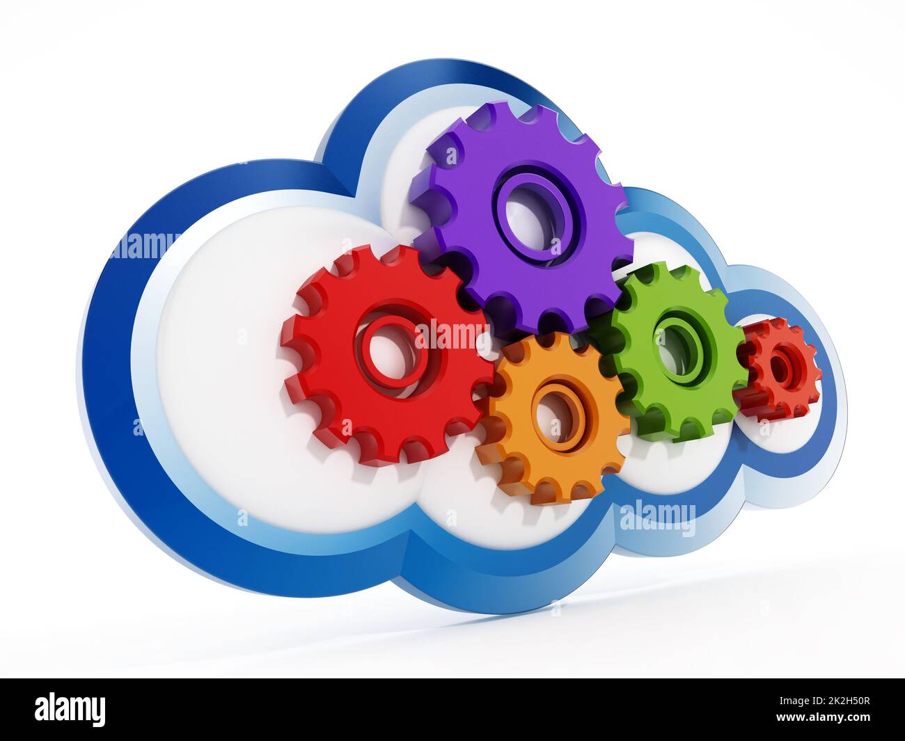 Colorful gears inside cloud shape. 3D illustration Stock Photo - Alamy