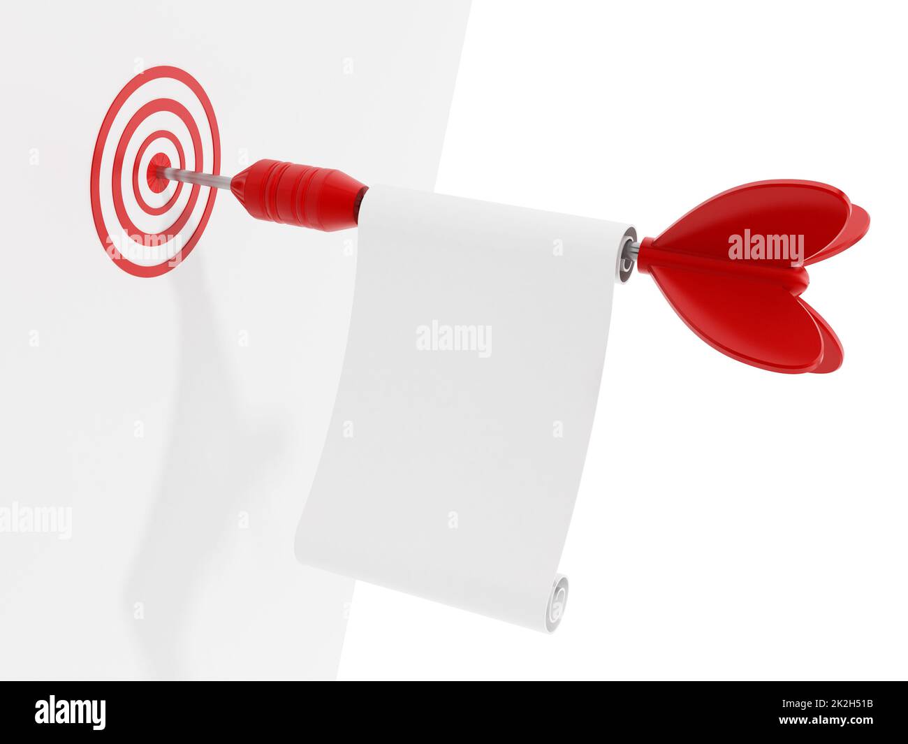 Red dart with a blank paper hits the target. 3D illustration Stock ...