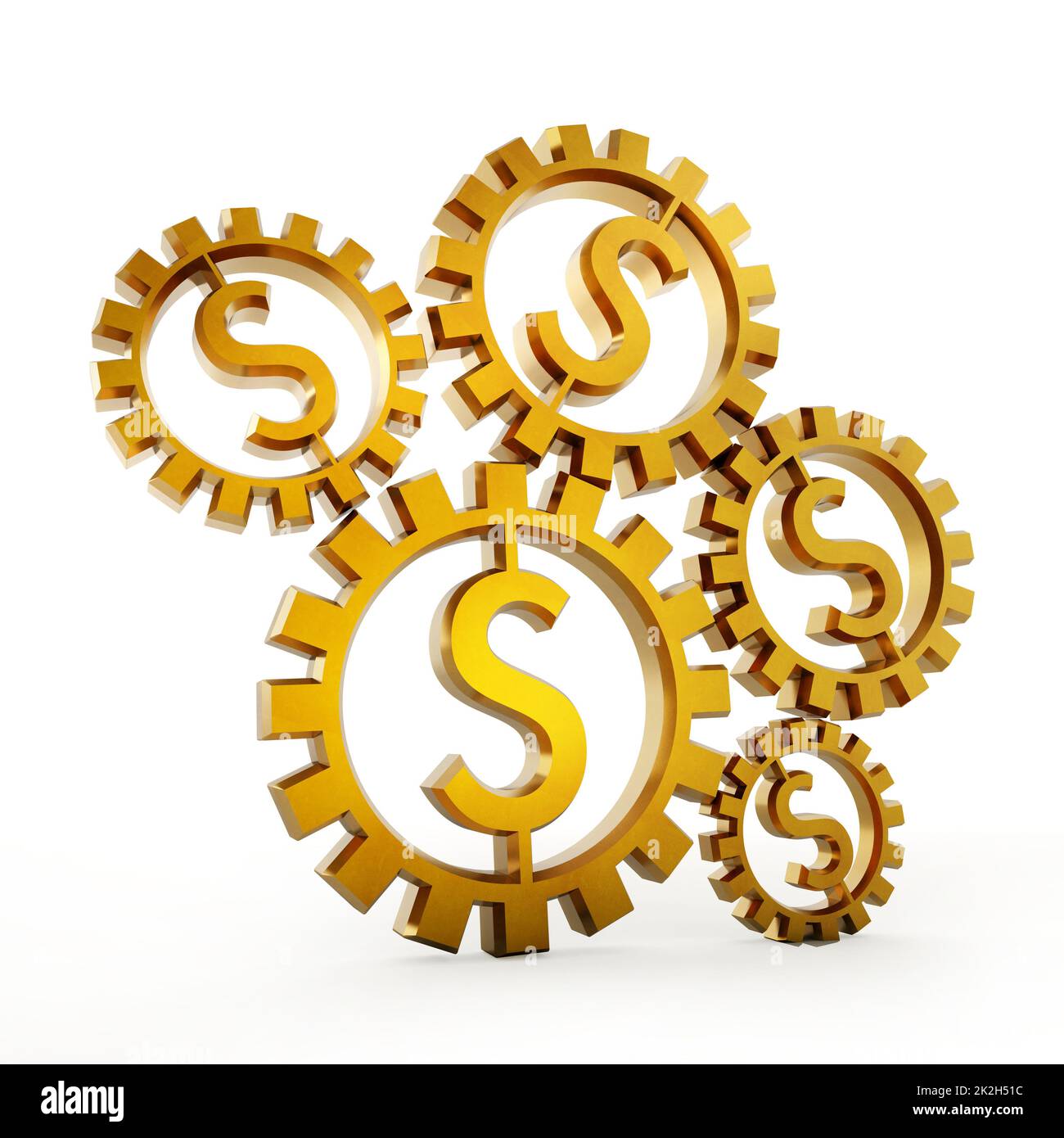 Cogwheels with dollar shape isolated on white background. 3D ...