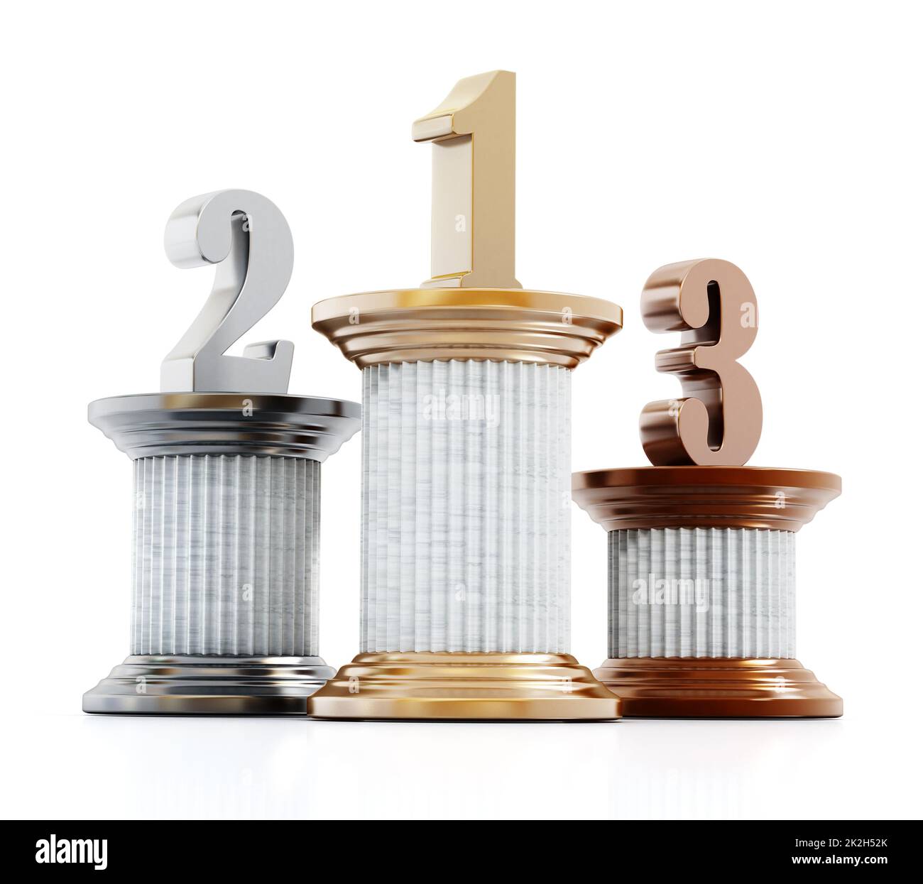 Pillars with one, two and three numbers. 3D illustration Stock Photo ...