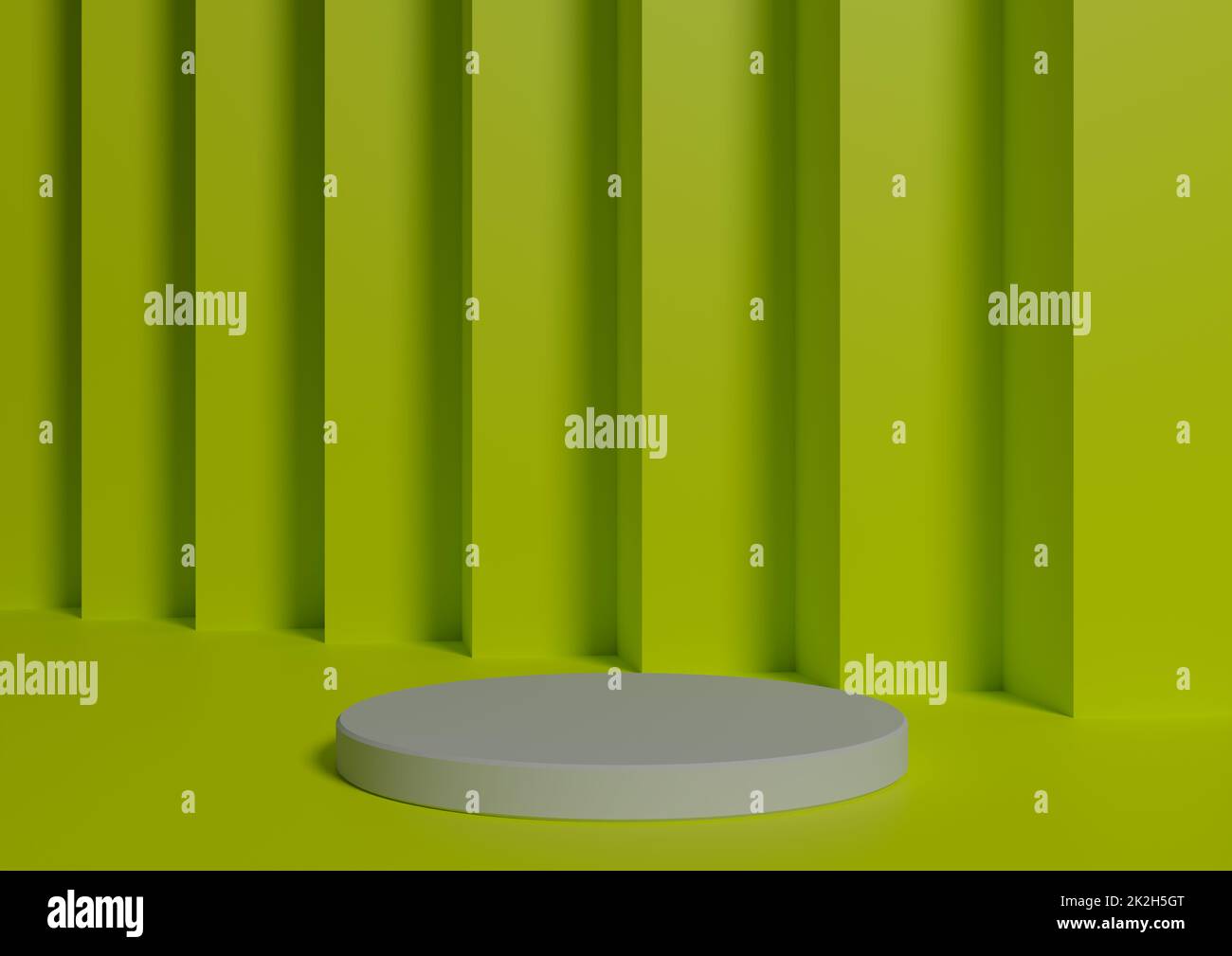 Simple, Minimal 3D Render Composition with One White Cylinder Podium or Stand on Abstract Bright ...