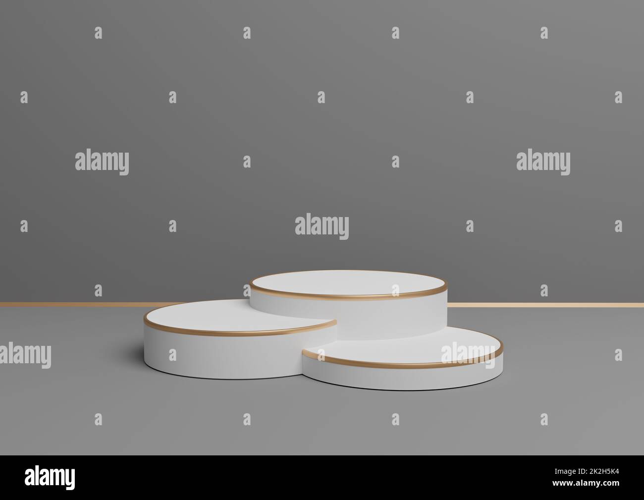 Dark graphite gray, black and white 3D rendering simple product display with three podiums or ...