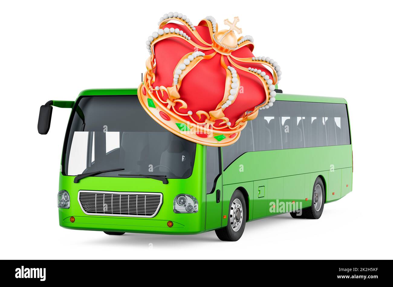 Bus with five golden crown. 3D rendering isolated on white background ...