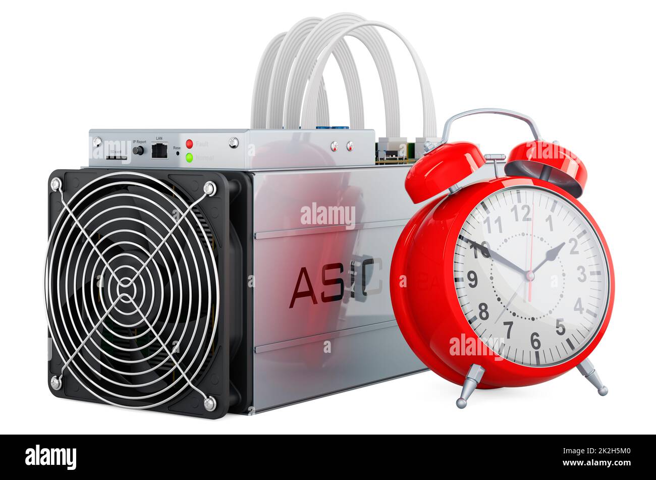 Asic miner with alarm clock, 3D rendering isolated on white background ...