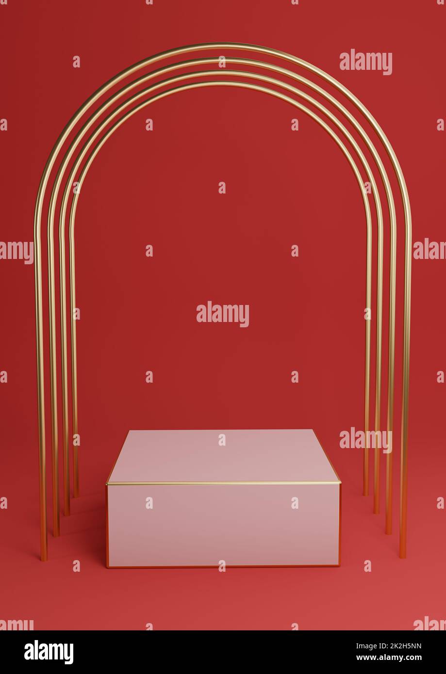 Bright maroon, dark red 3D rendering minimal product display cube ...