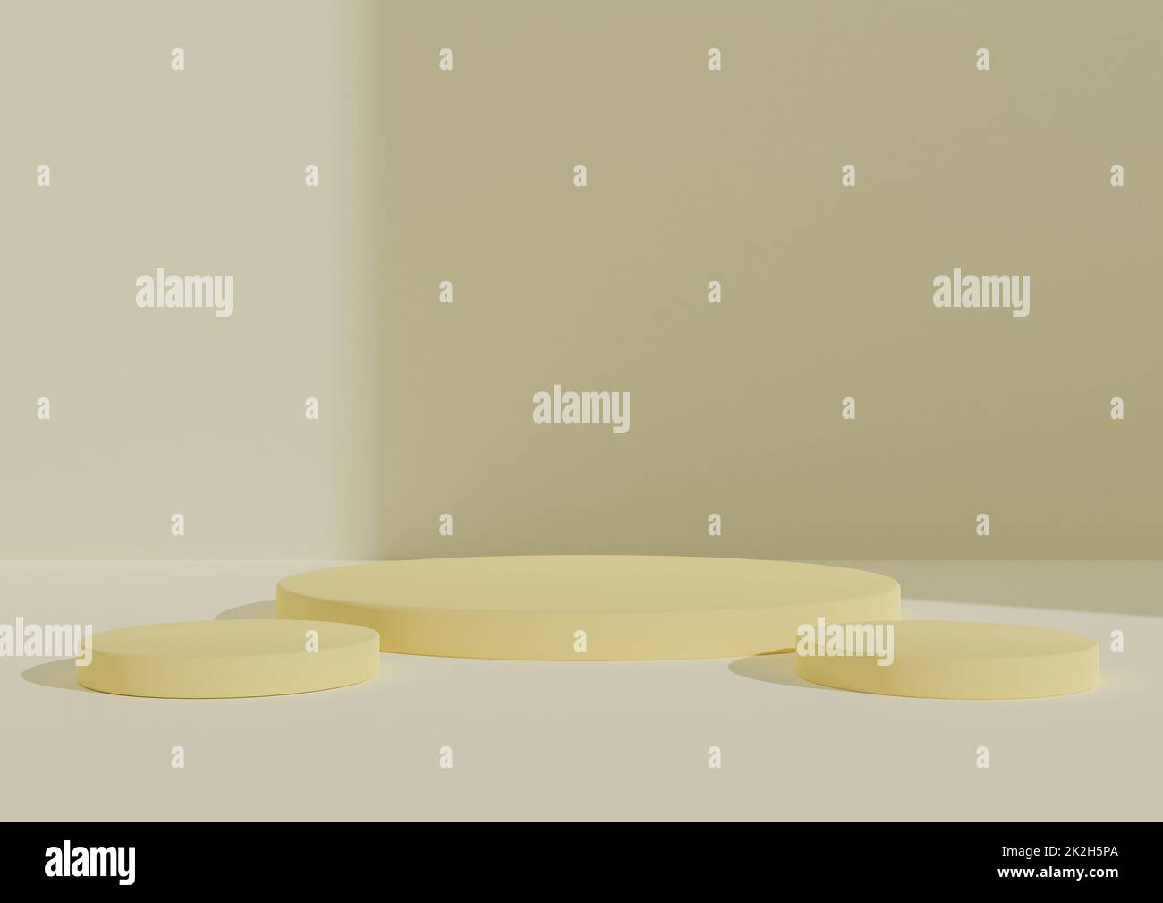 3D rendering of product display with three podiums or stands. Simple ...
