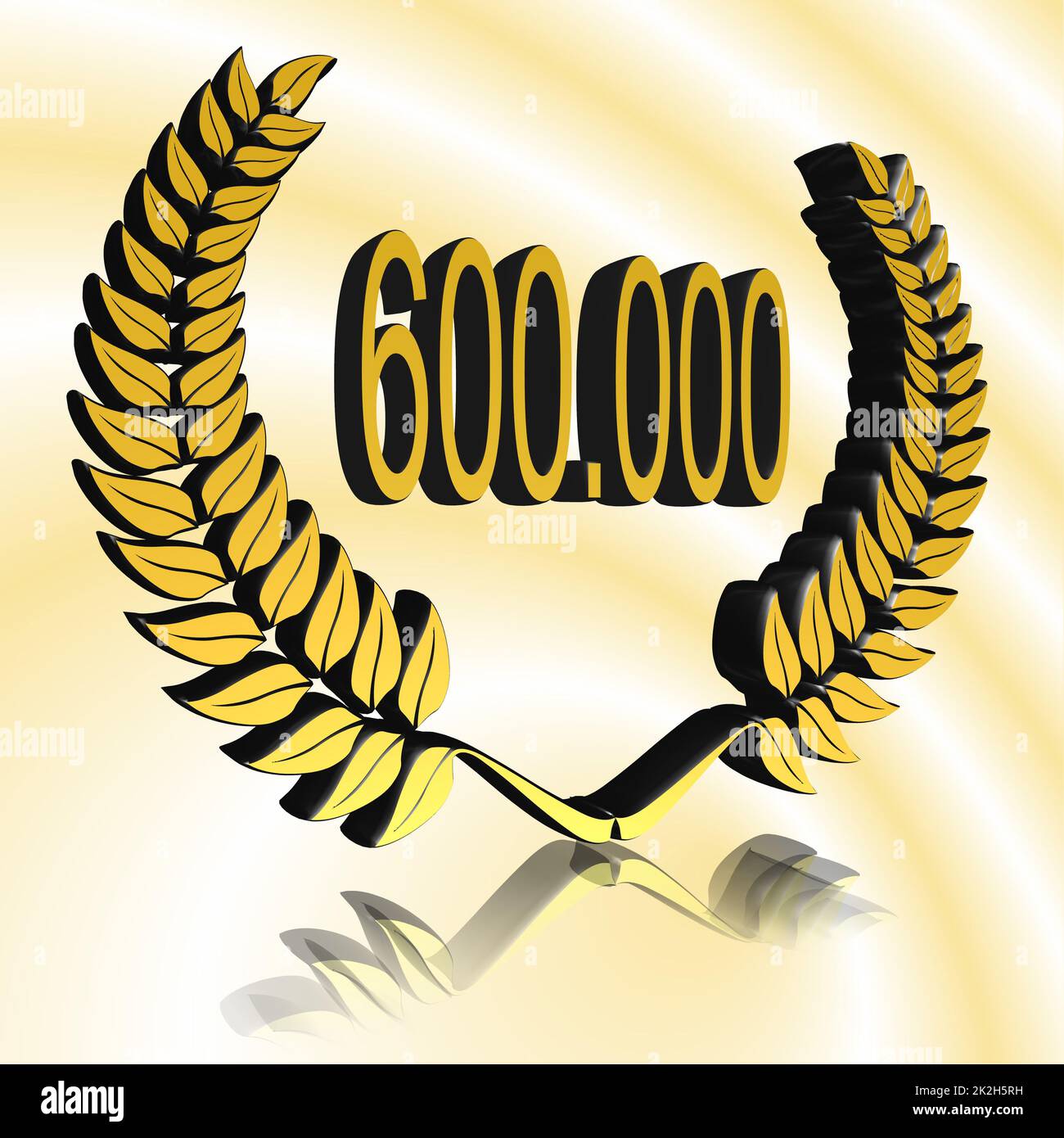 Number 600000 with laurel wreath or honor wreath as a 3D-illustration ...