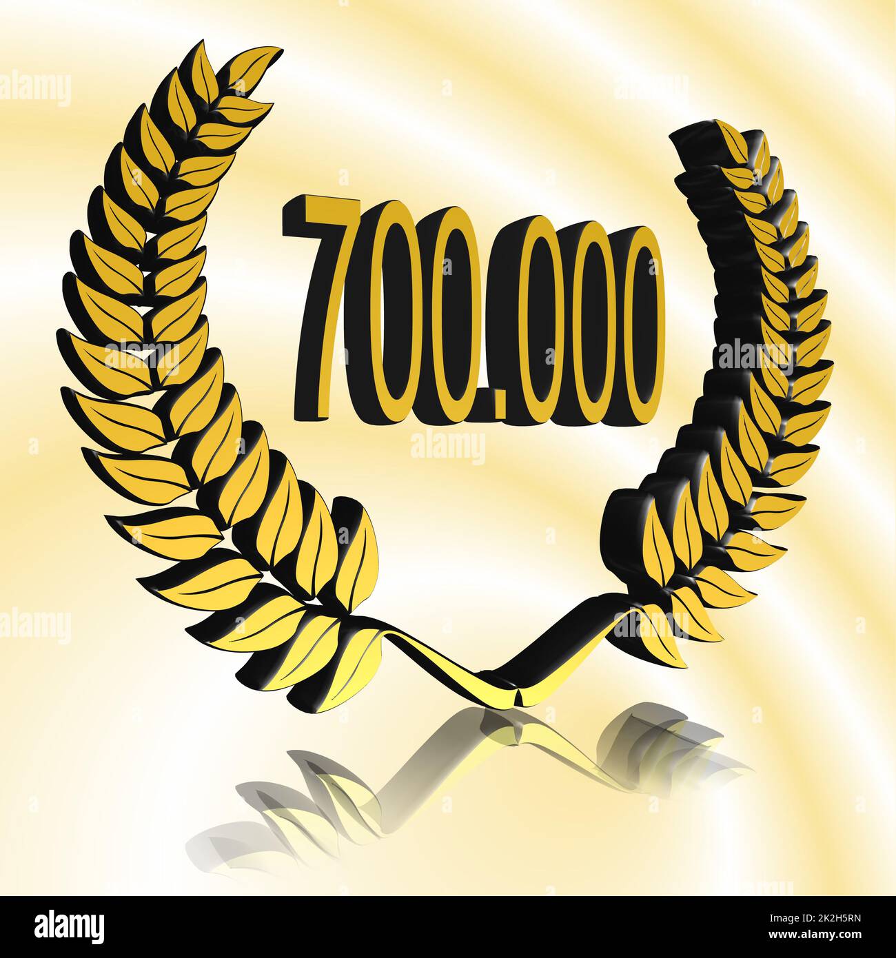 Number 700000 with laurel wreath or honor wreath as a 3D-illustration ...