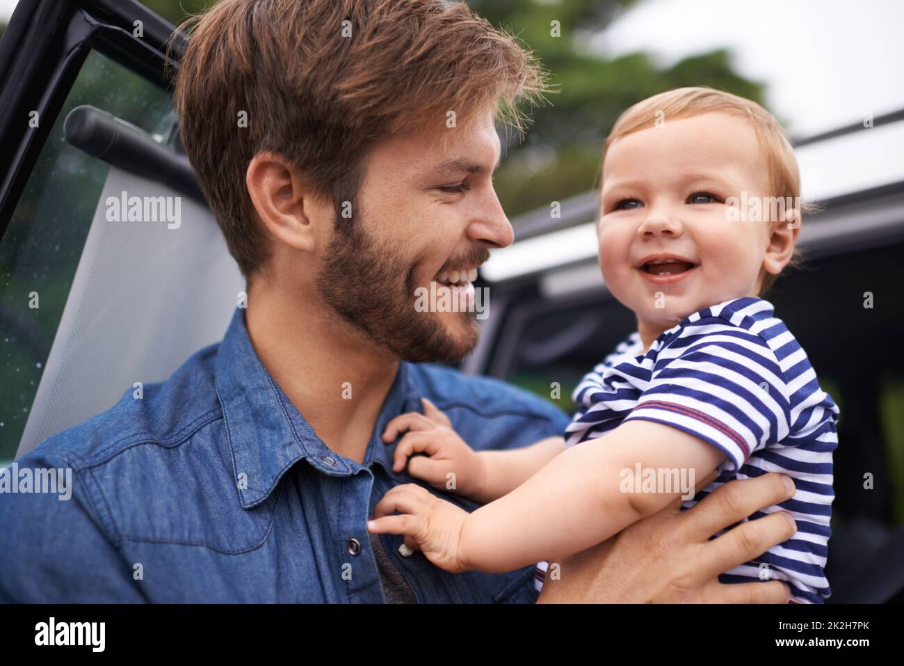Fun day out with Dad. A handsome young father spending time with his ...
