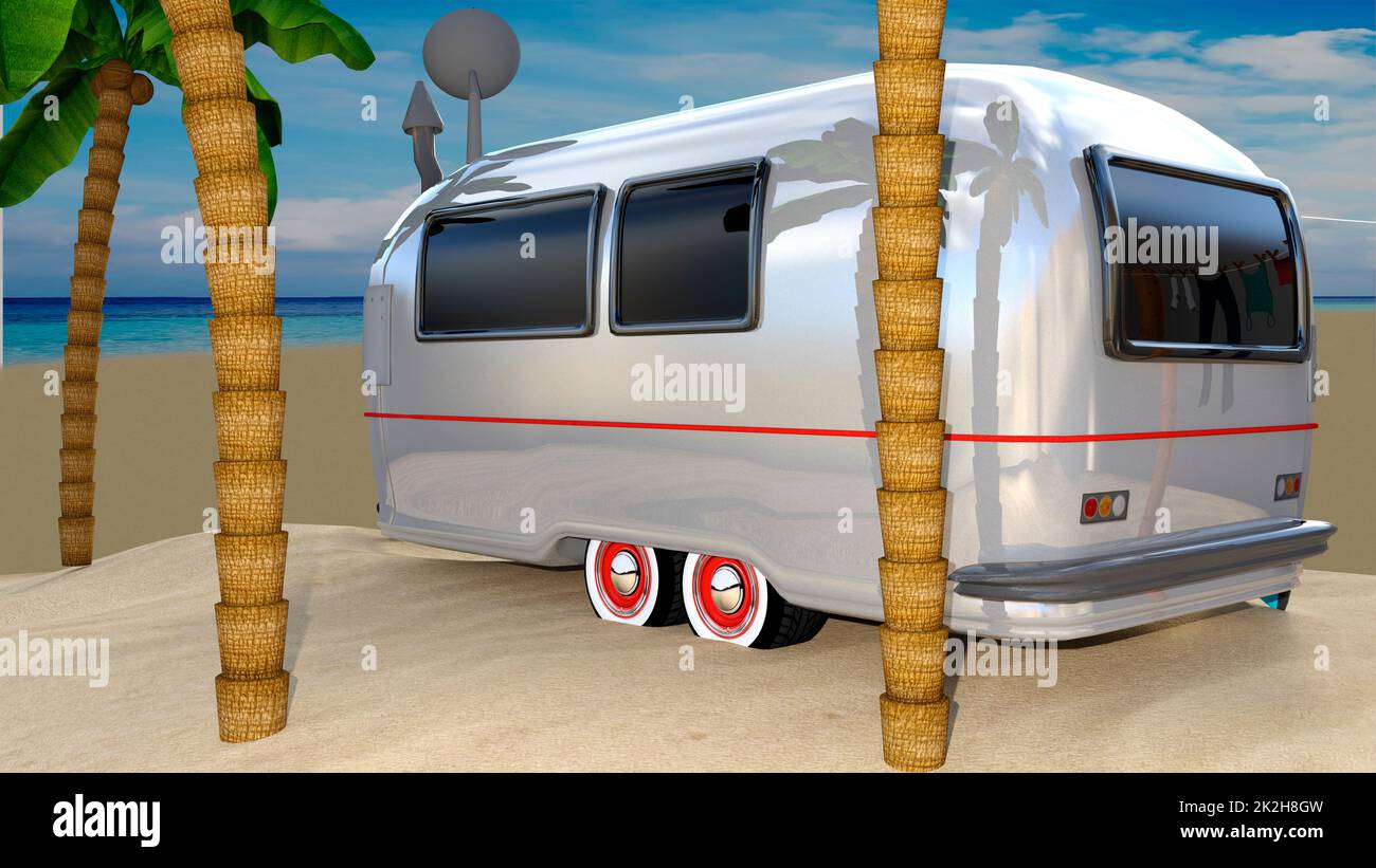 3D Rendering Retro Surf Van Stock Photo - Alamy